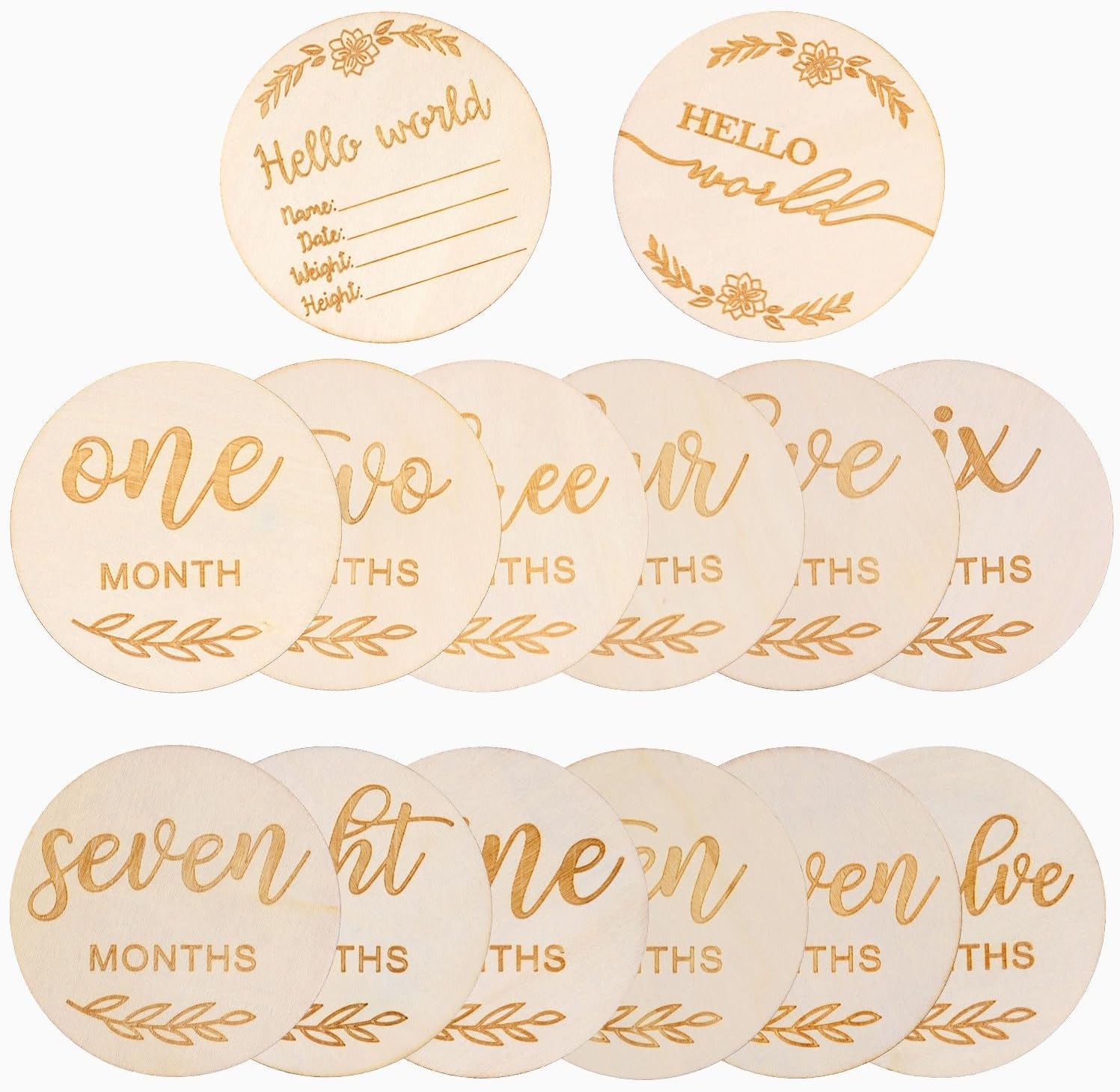 Amazon.com : Wooden Milestone Cards and Discs 16pc Set for Baby Photos ...