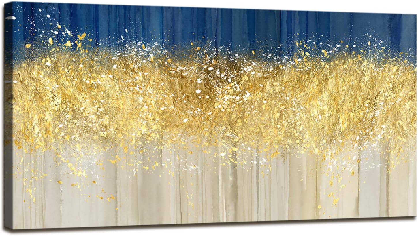 Amazon.com: DBLAKI DB3075 Abstract Canvas Wall Art - Blue Gold Wall Art ...