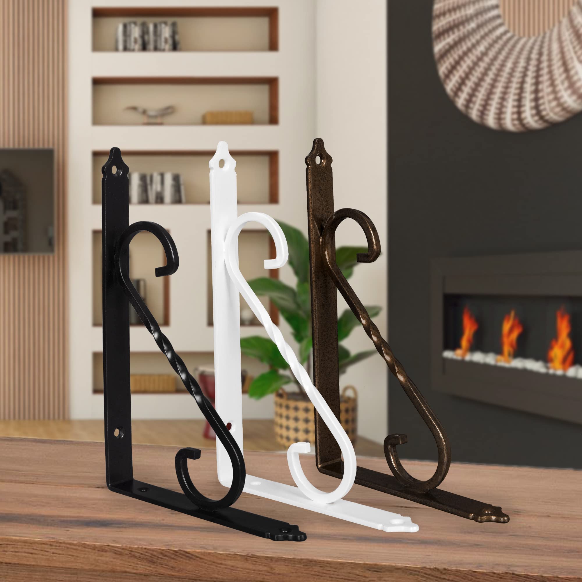 YAPIKAN 2-Pack Black Wrought Iron Shelf Bracket 9 x 6 inch - Metal L ...
