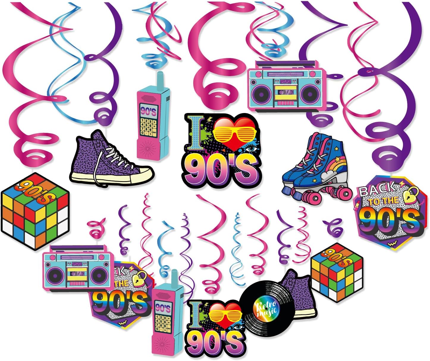 Amazon.com: 30Pcs 90s Theme Party Decoration,Hanging Swirl Ceiling ...