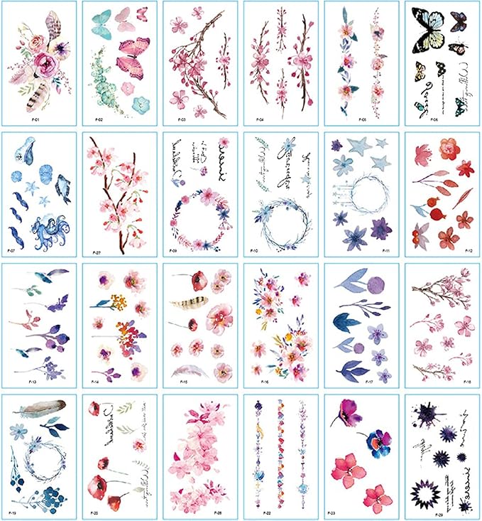 30 Sheets Cute Temporary Tattoos by Yesallwas,Fake Tattoos Stickers for ...