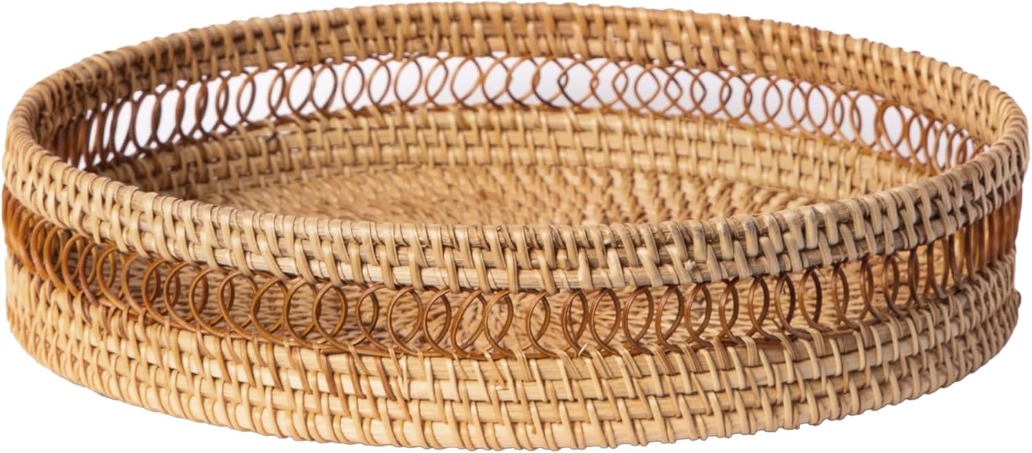 Amazon.com: 10.6" W x 2" H Decorative Round Rattan Tray - Hand Woven ...
