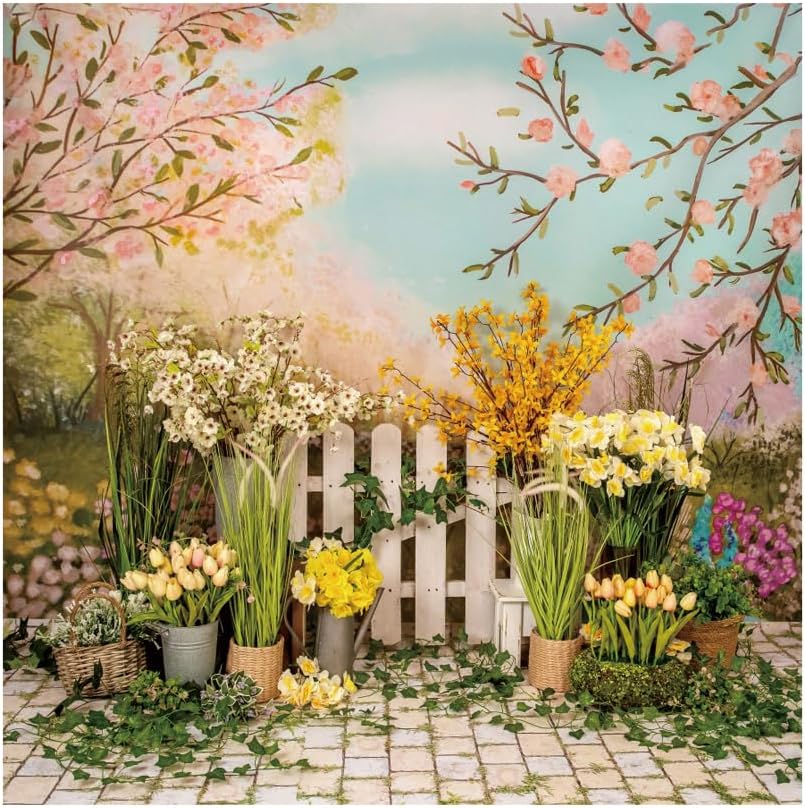 Amazon.com : OFILA Springtime Backdrop 5x5ft Fabric Spring Easter ...