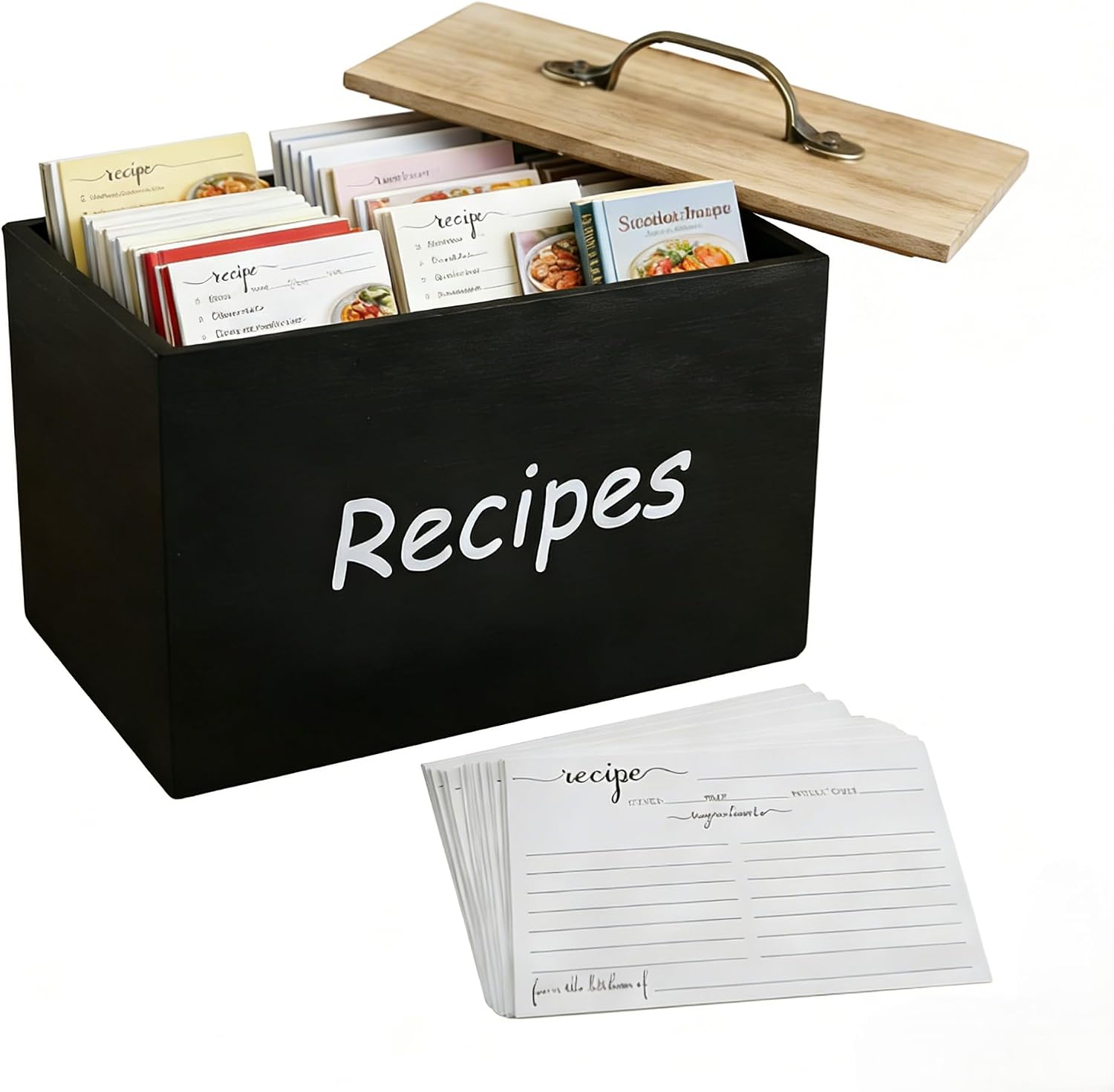 Amazon.com: Lolytama Recipe Box with 50 Recipe Cards,Wooden Recipe ...