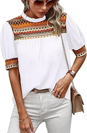 Falechay Summer Tops Womens Fashion Short Puff Sleeve Shirts Boho ...