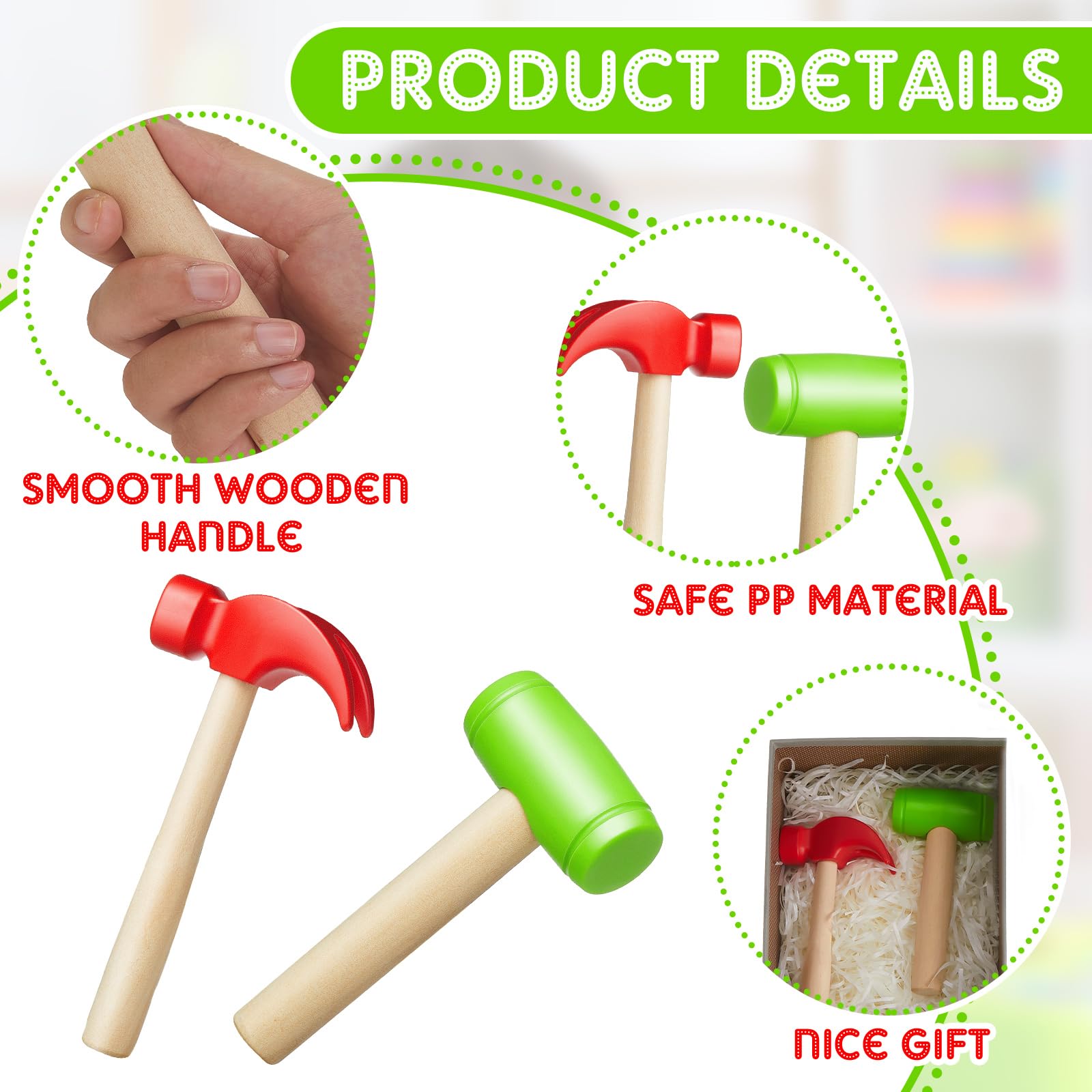 Snapklik.com : Deekin 8 Pcs Toy Hammer Simulation Small Wooden Plastic ...