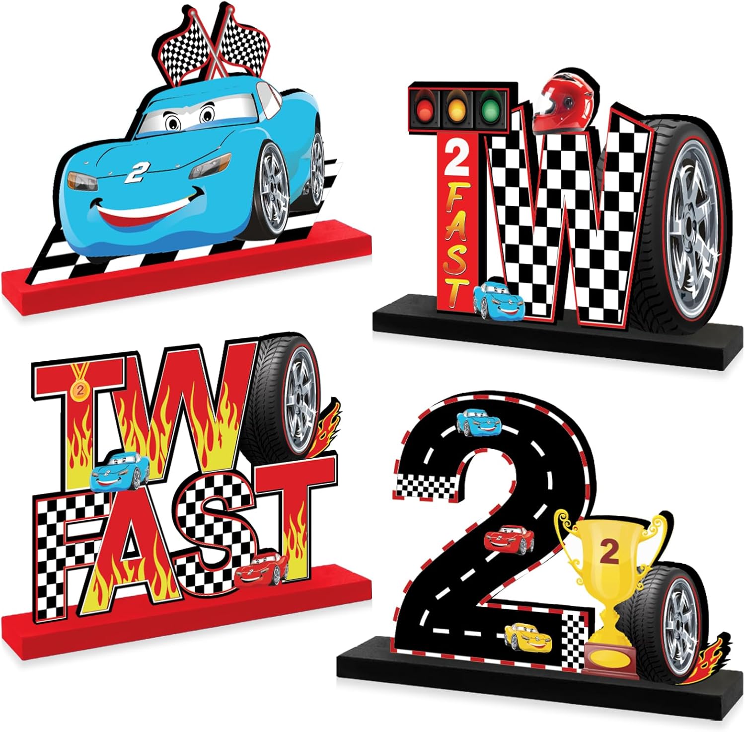 Amazon.com: 4PCS Race Car Two Fast Birthday Wooden Table Centerpieces ...