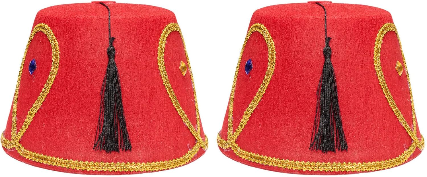 Amazon.com: Zaldita 2Pcs Red Fez Hat Tassel Gold Trim Shriner Fez Hats ...