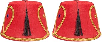 Amazon.com: Lorilida 2Pcs Red Fez Hat Turkish Hat Tassels Arabian Cap ...