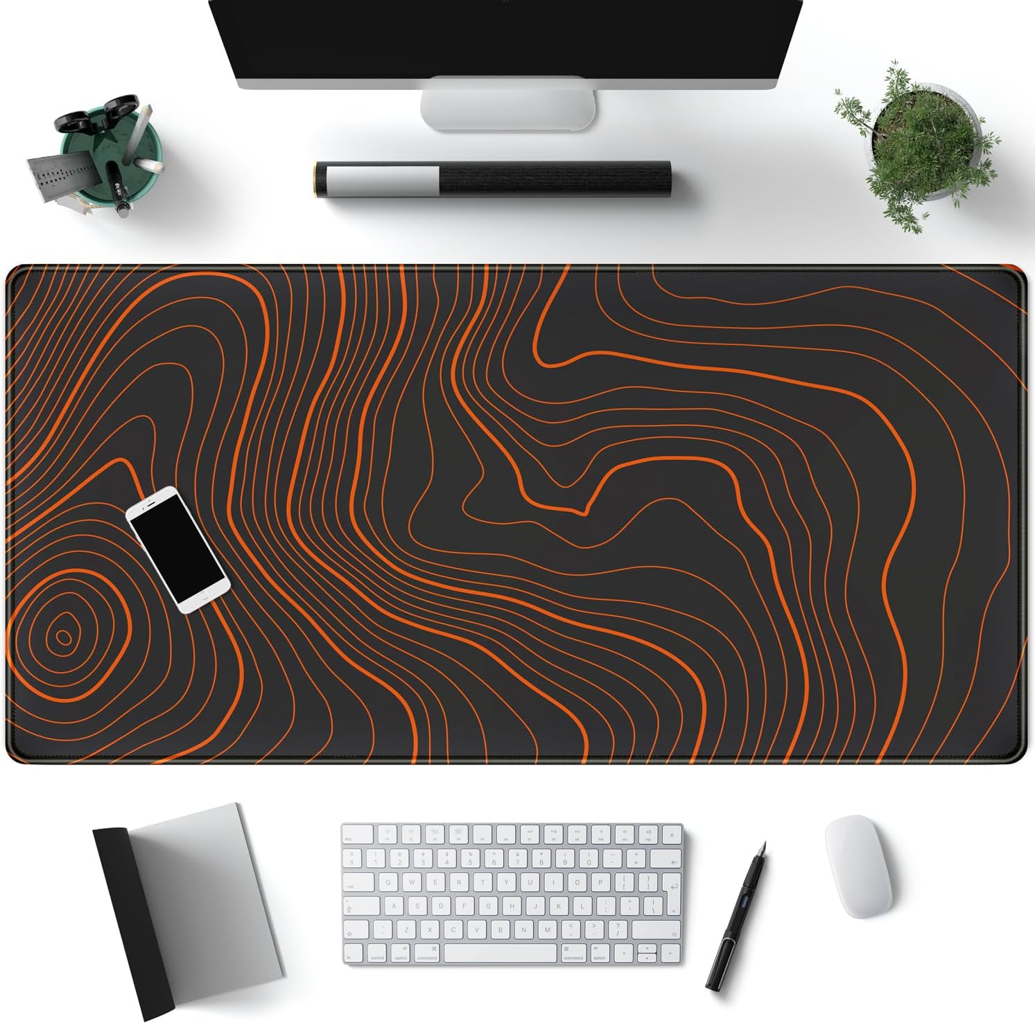 Amazon.com: Black Desk Pad Large Gaming Moues Mat Minimalist Orange ...