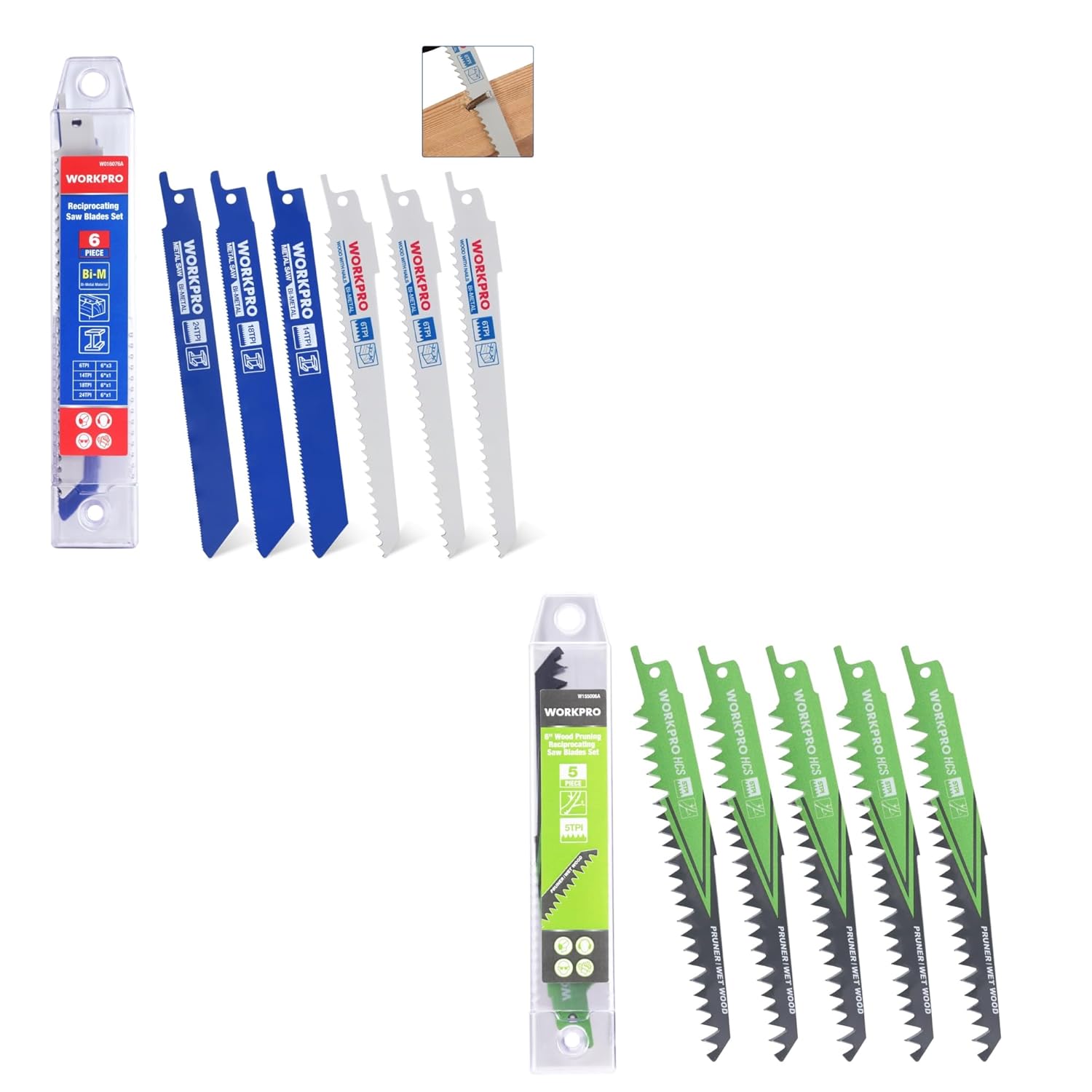 WORKPRO 6-Piece 6 Inch Reciprocating Saw Blade Set and 5-Piece 6 Inch ...