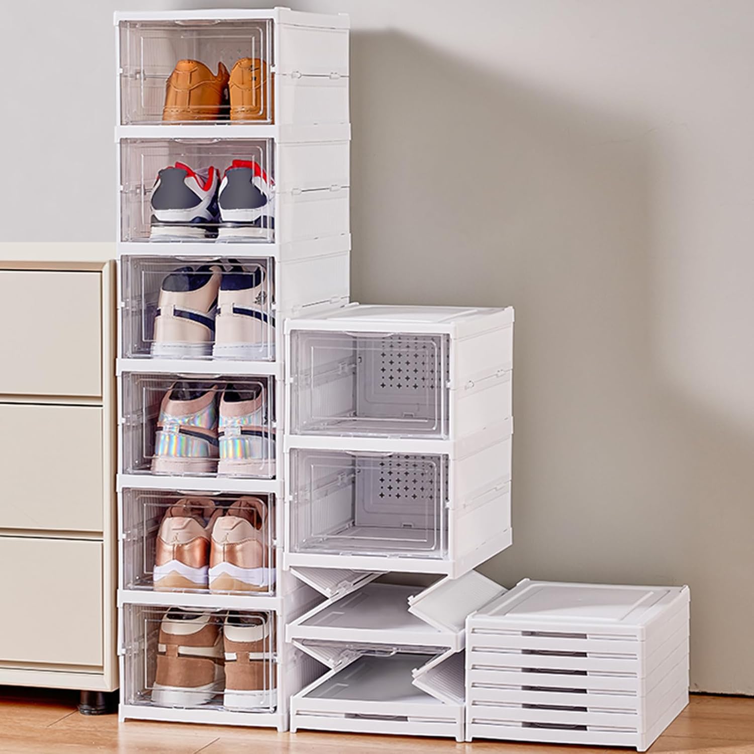 Amazon.com: Qunclay 12 Pairs Foldable Shoe Storage Boxes Include 4 Pcs ...