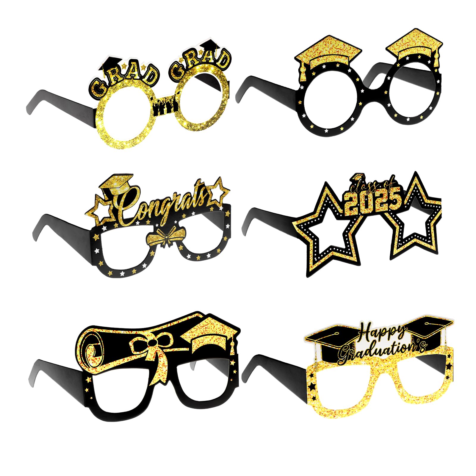 Snapklik.com : 6 Pcs Black And Gold Graduation Glasses 2025 Grad Party ...