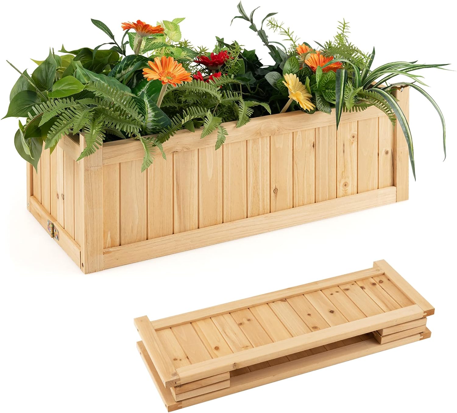 Giantex Raised Garden Bed, Wooden Planter Box, Folding Flower Planter ...