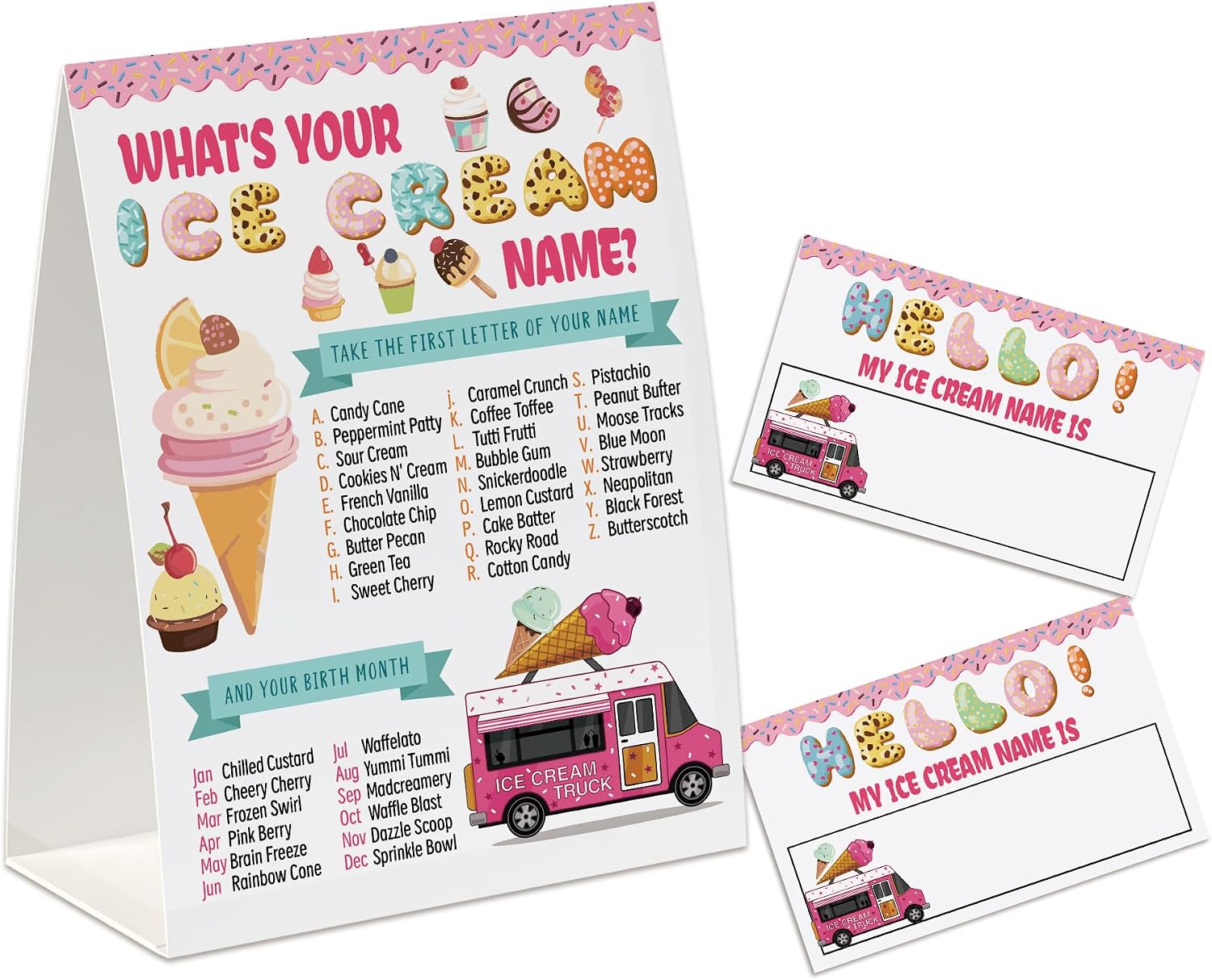 Amazon.com: Tuiemie What's Your Ice Cream Name Card Game, Baby Shower ...