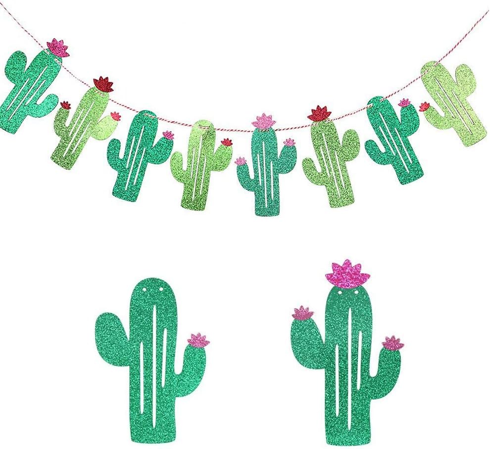 Amazon.com: 4 Pcs Taco Cactus Garland Banner Green Glitter Cactus ...