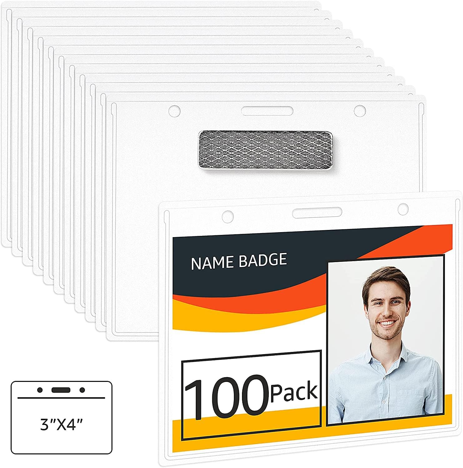 Amazon Basics Horizontal Magnetic Name Badge Holder - 100 Pack, Clear ...