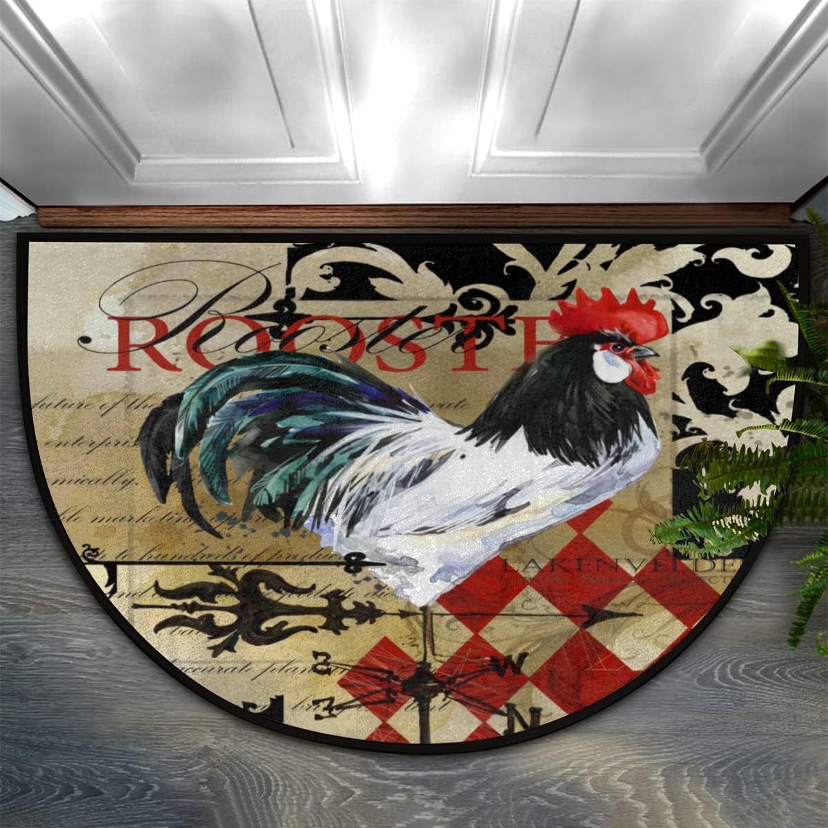 Amazon.com: Retro Rooster Animal Half Round Door Mat Indoor Entrance ...