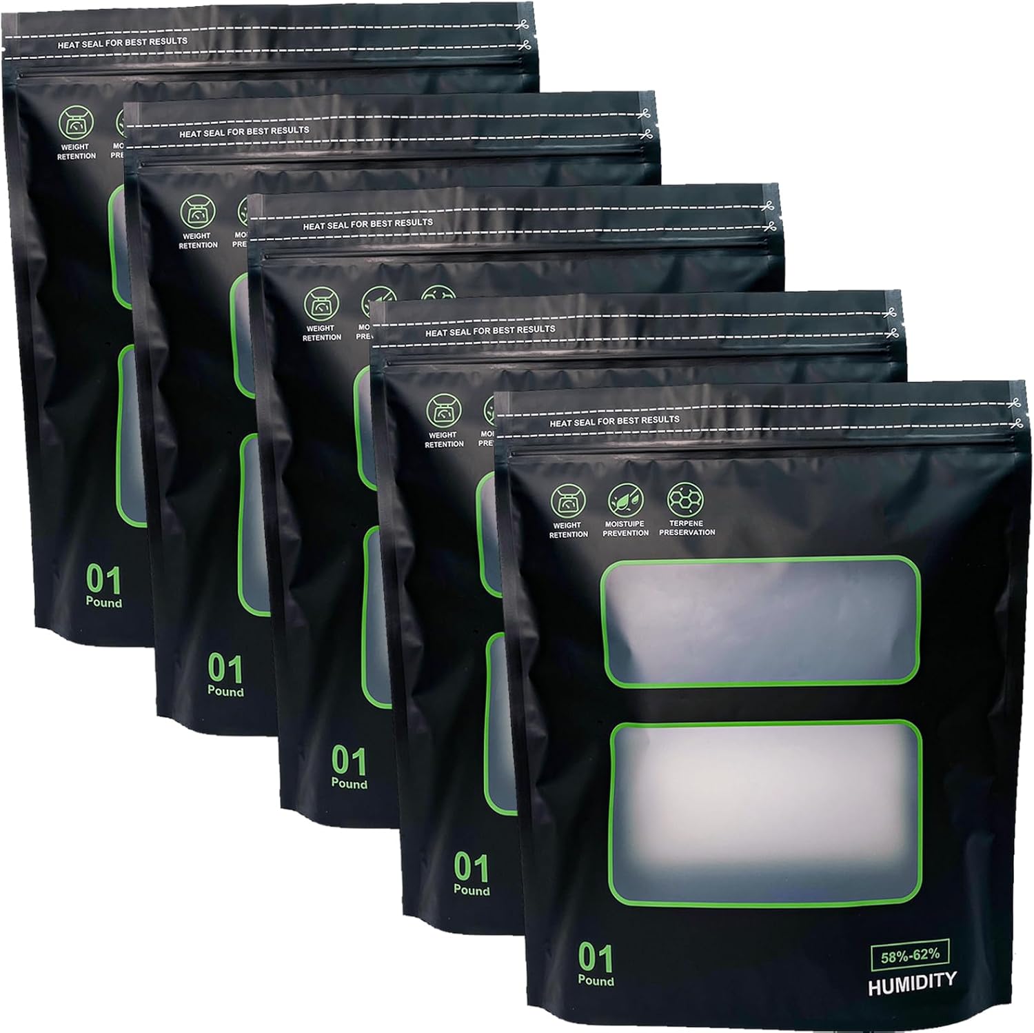 Amazon.com: 5PCS 1 Pound Storage Terp Bags 58%-62% RH 2-Way Humidity ...