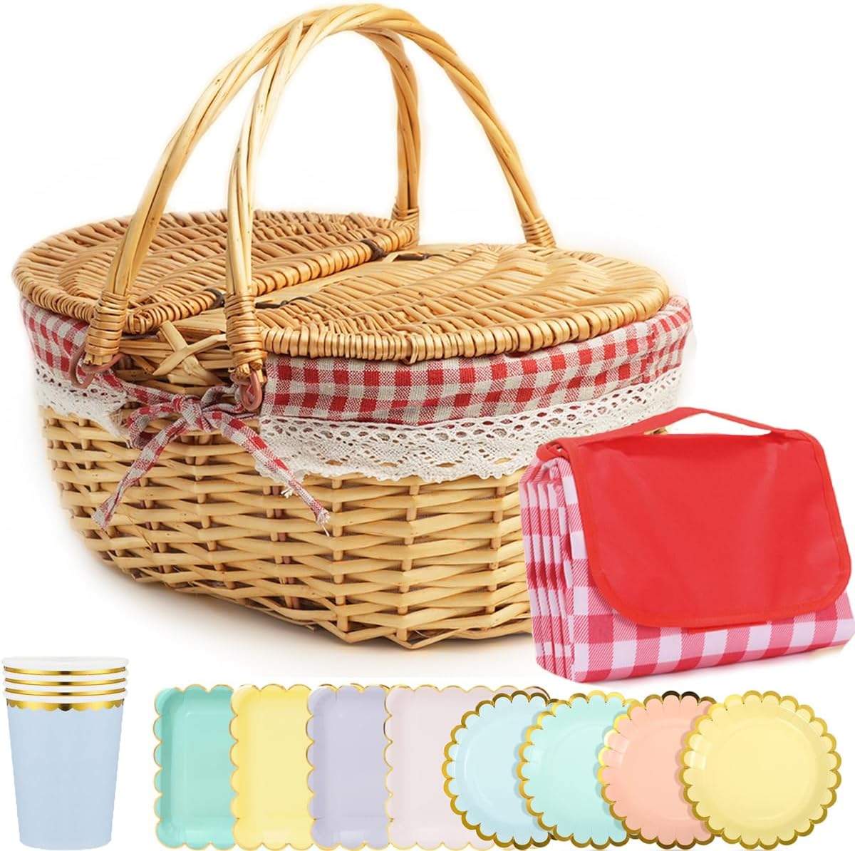 Amazon.com: Wicker Picnic Basket with Removable Liner,Handmade Wicker ...