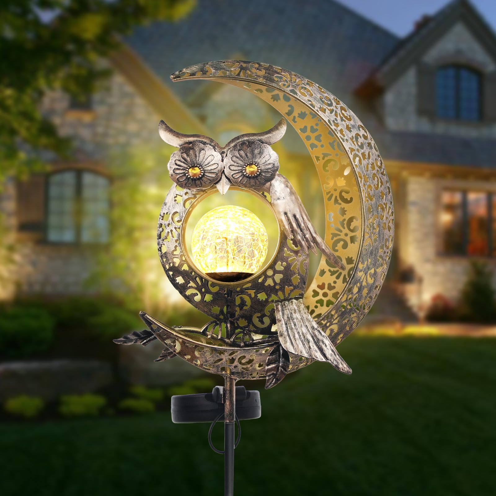 LIULO TOOL Solar-Powered Owl Statue on Chair, Cute LED Owl Figure for ...