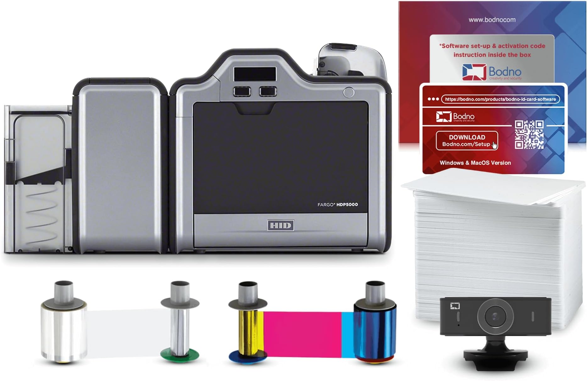 Amazon.com: Bodno Badgy100 Color Plastic ID Card Printer with Complete ...