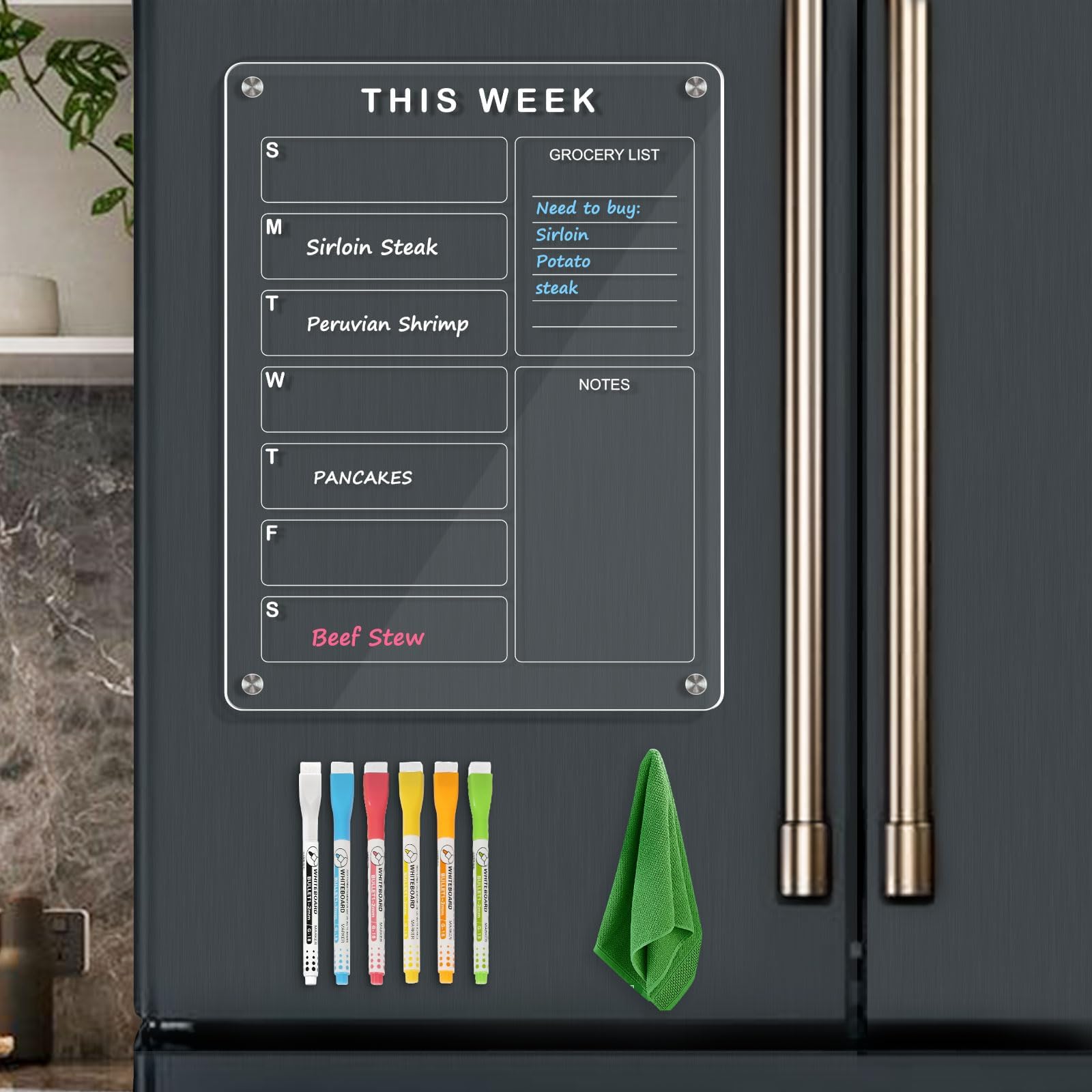 4 THOUGHT Acrylic Weekly Planner Fridge Calendar, Magnetic Acrylic ...