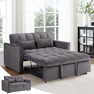 Amazon.com: Antetek 3 in 1 Convertible Sleeper Sofa Bed, Modern Velvet Loveseat Futon Couch w ...