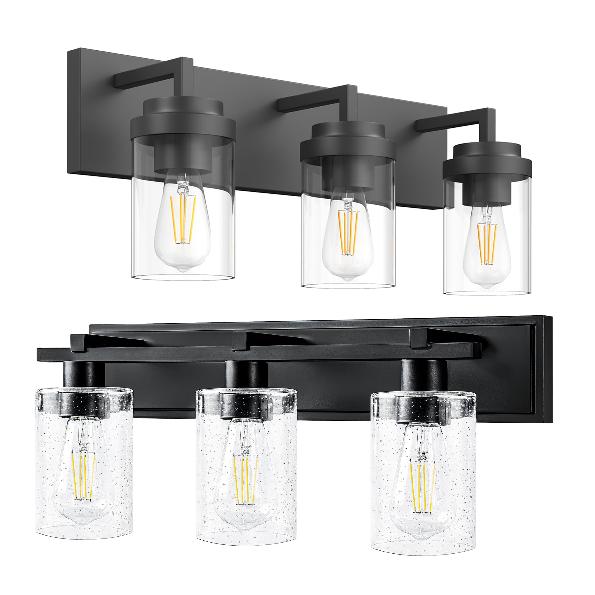 Espird Bathroom Vanity Light, 2 Pack 3 Light Matte Black Vanity Light ...