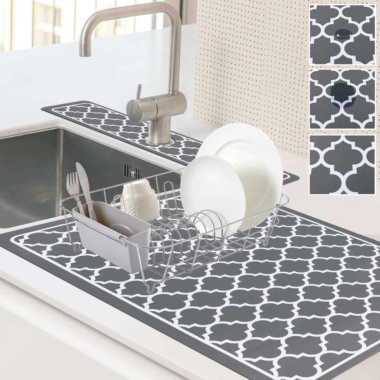 Amazon.com: SHACOS Dish Drying Mat and Faucet Mat Set of 2 Non Slip ...