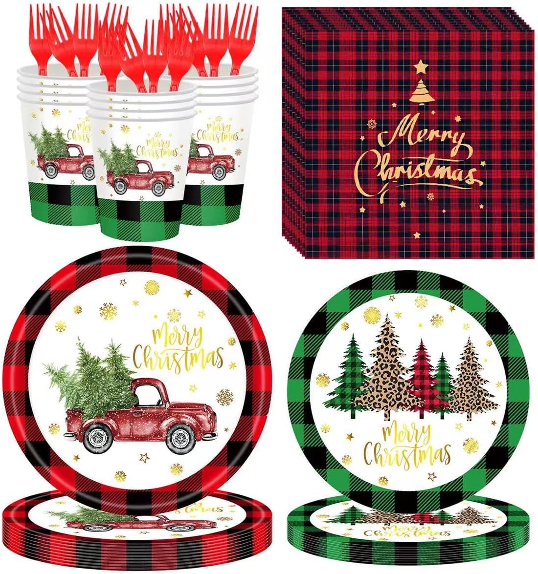 Amazon.com: 120pcs Merry Christmas Party Supplies Serves 24, Include ...