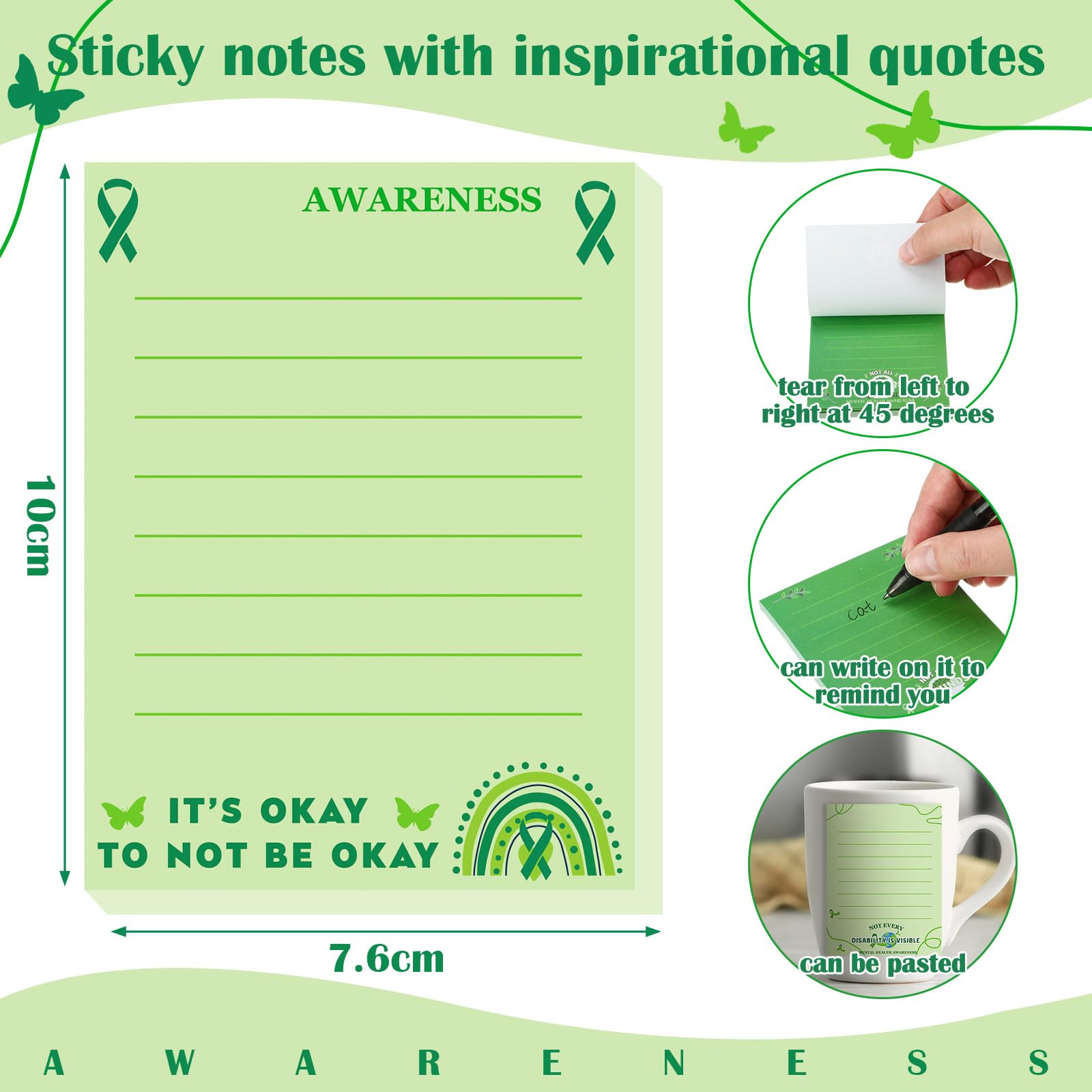 Snapklik.com : 32 Pads Mental Health Sticky Notes Bulk 3 X 4 Inch ...