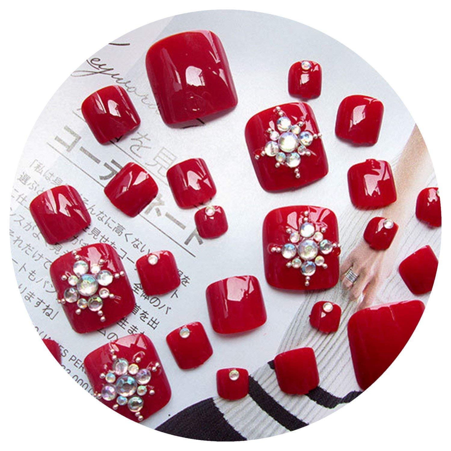 Amazon.com: Try My Best 24Pc Short Toe False Nails Fake Nails Red Wine ...