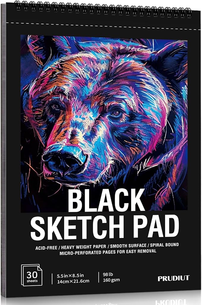 Amazon.com: 30 Sheets Black Paper Sketchbook, 98lb/160gsm Heavyweight ...