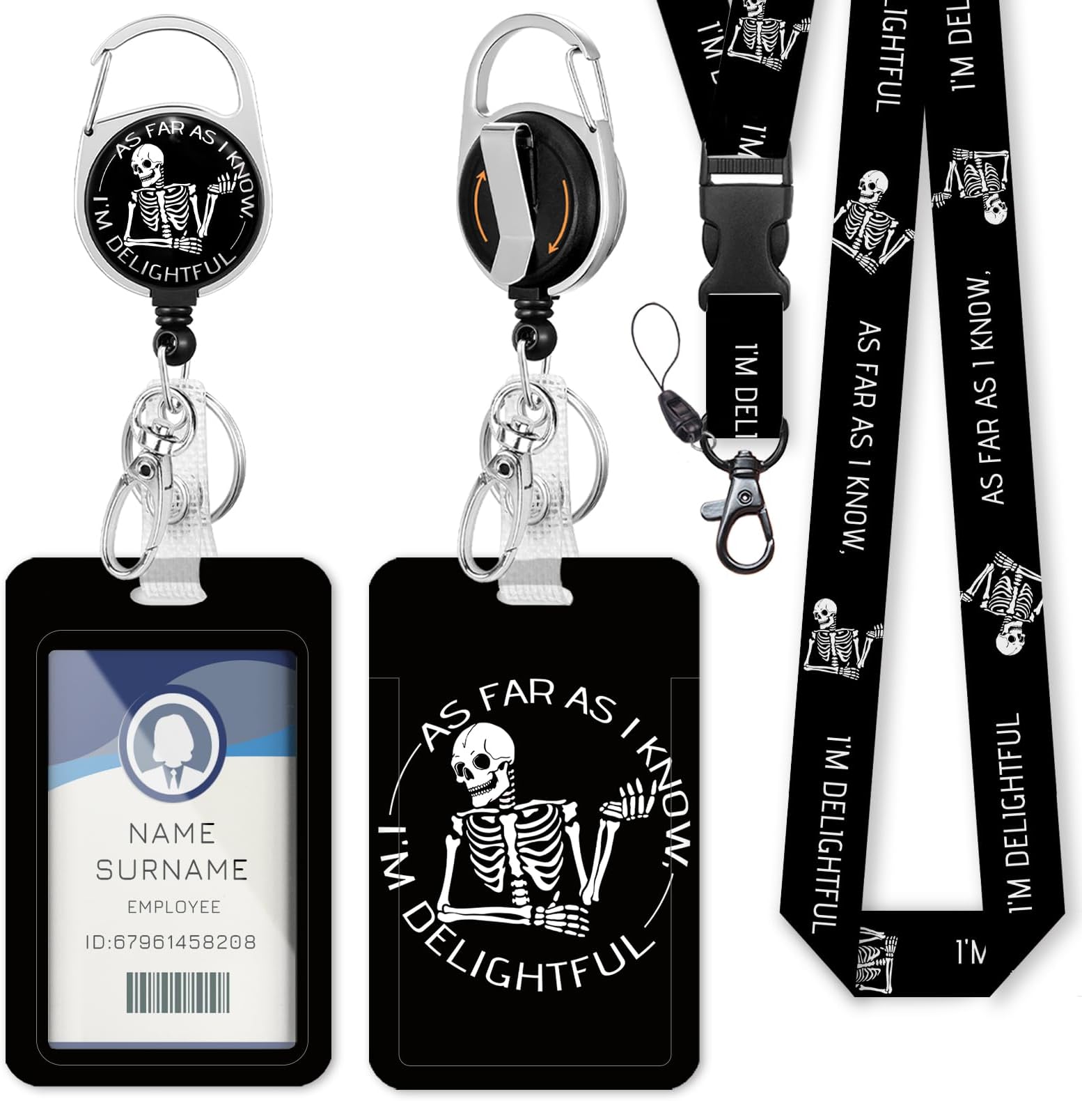 Amazon.com : Skeleton Id Badge Holder with Retractable Clip Funny ...