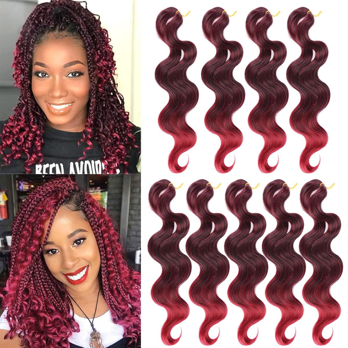 Amazon.com : COOKOO 10 Inch Body Wave Braiding Hair 9 Packs Ombre Pre ...