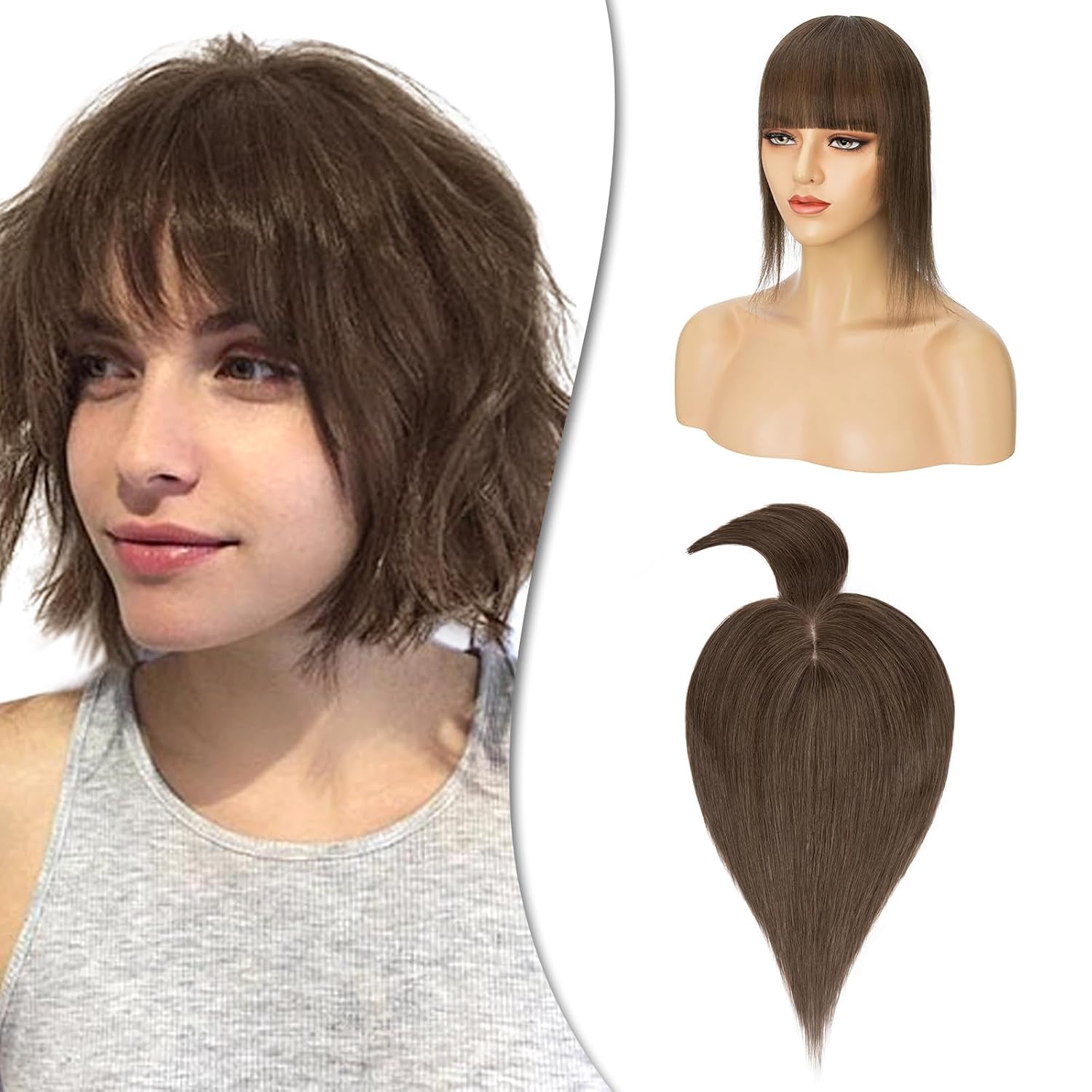 Amazon.com : Hairro Human Hair Toppers For Women Silk Base Clip In Remy ...