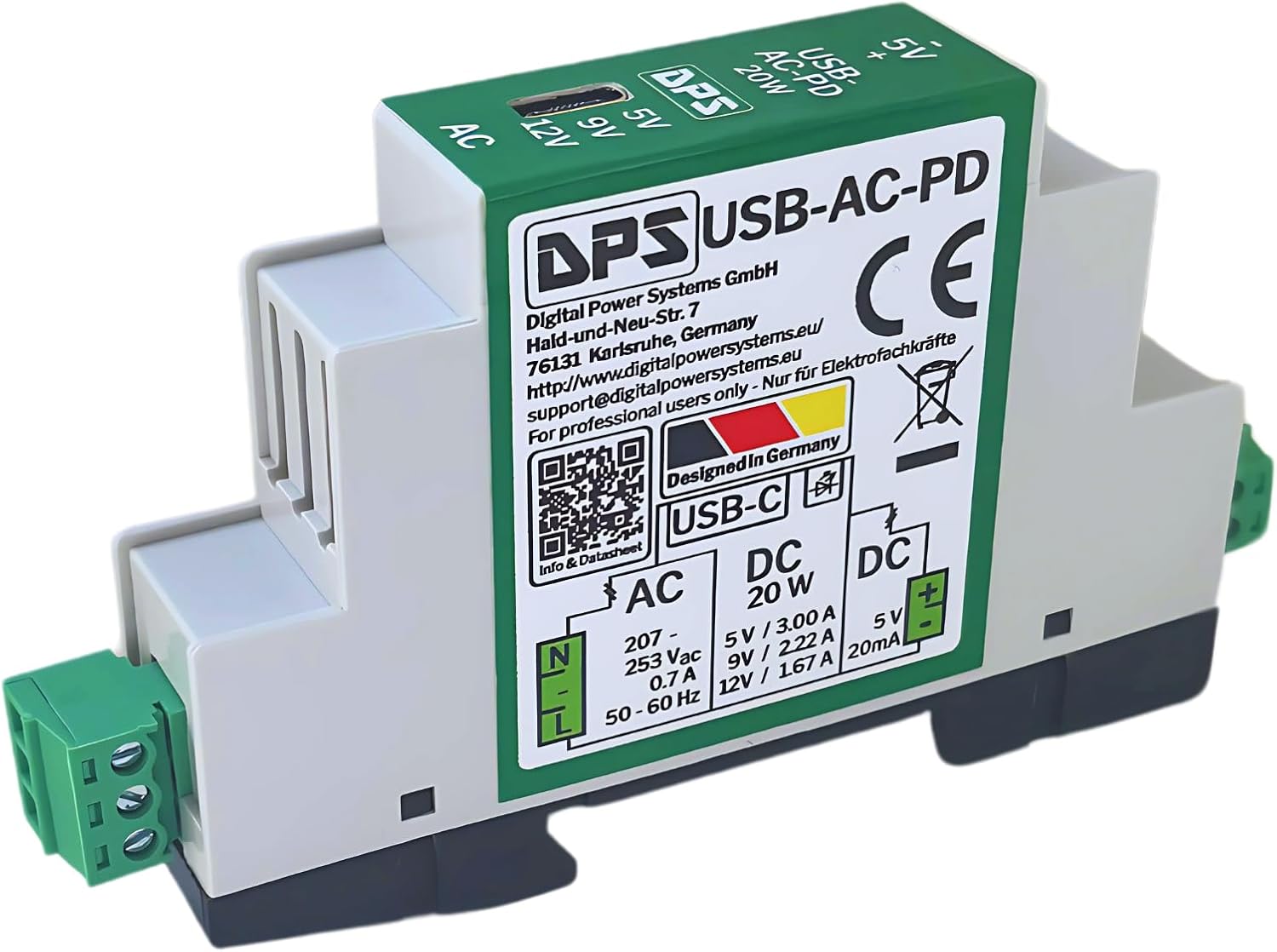 DPS – Hutschienen Netzteil USB-C 230V AC, 20W Power Delivery – 5V/9V ...