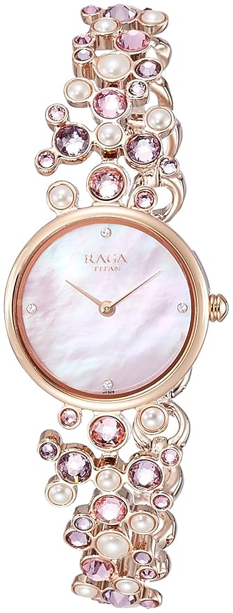 Titan Raga Moonlight Quartz Analog Mother of Pearl Dial Rose Gold Metal ...