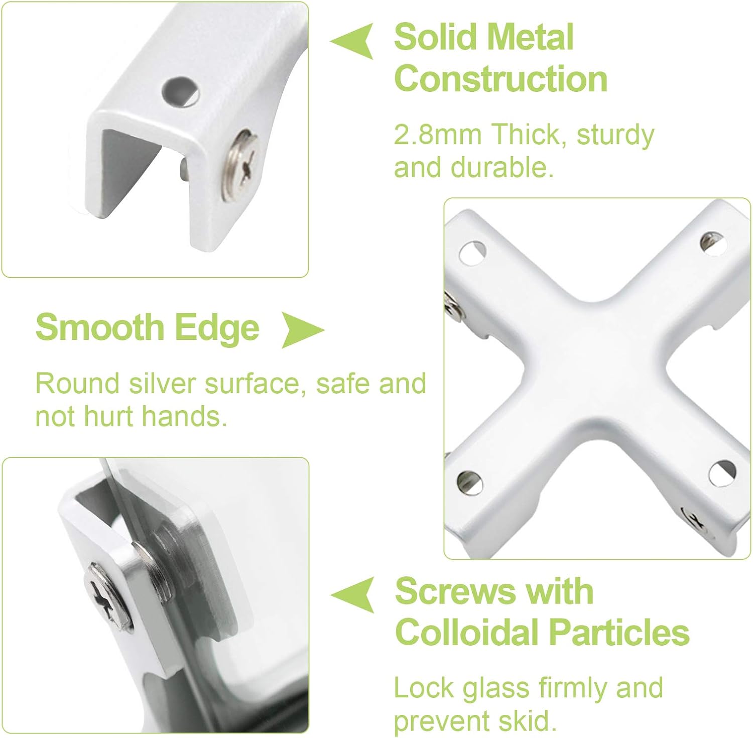 UFURMATE Glass Connector, 2Pcs 4-Way Metal Glass Connector Rectangle ...