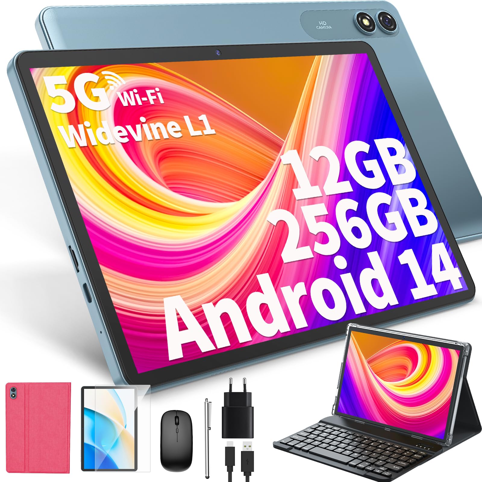 JJGJ Android 14 Tablet with Keyboard, Tablet 10 Inch with 12GB + 256GB ...