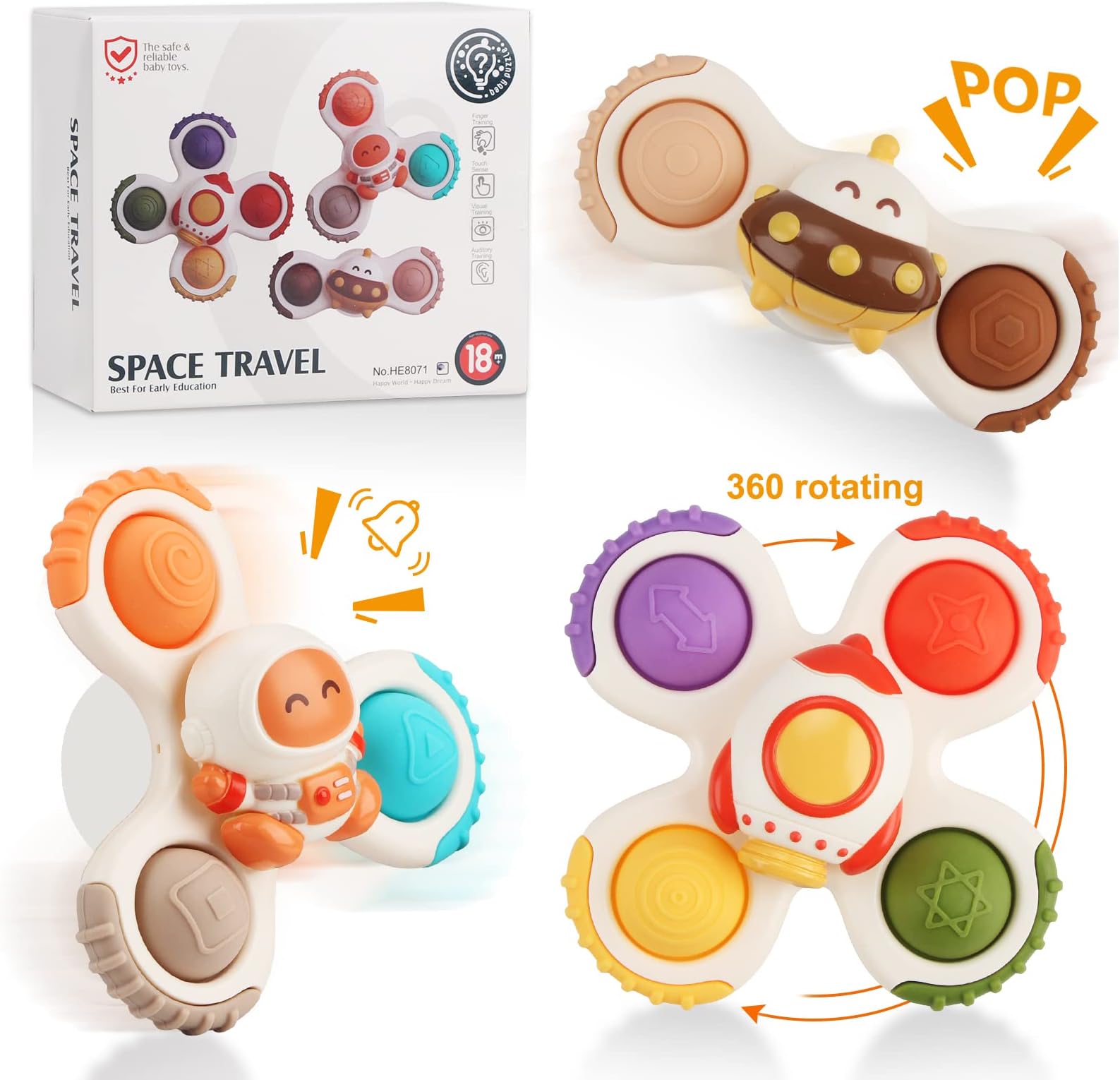 Hooku 3 Pcs Suction Cup Spinner Toys, Baby Fidget Spinner Toy, Spinning ...