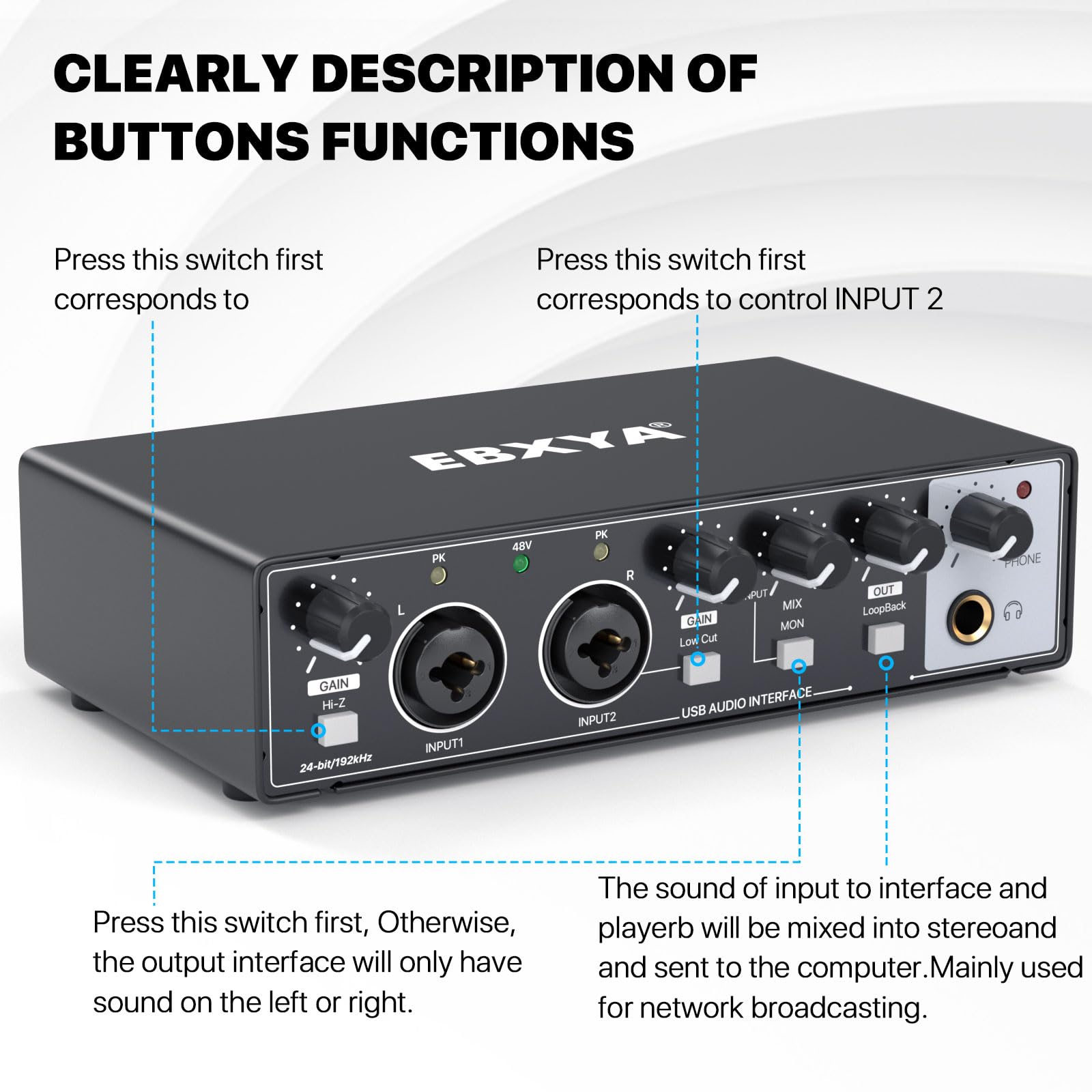 Snapklik.com : EBXYA 2x2 Audio Interface For Recording Music, 24-bit ...