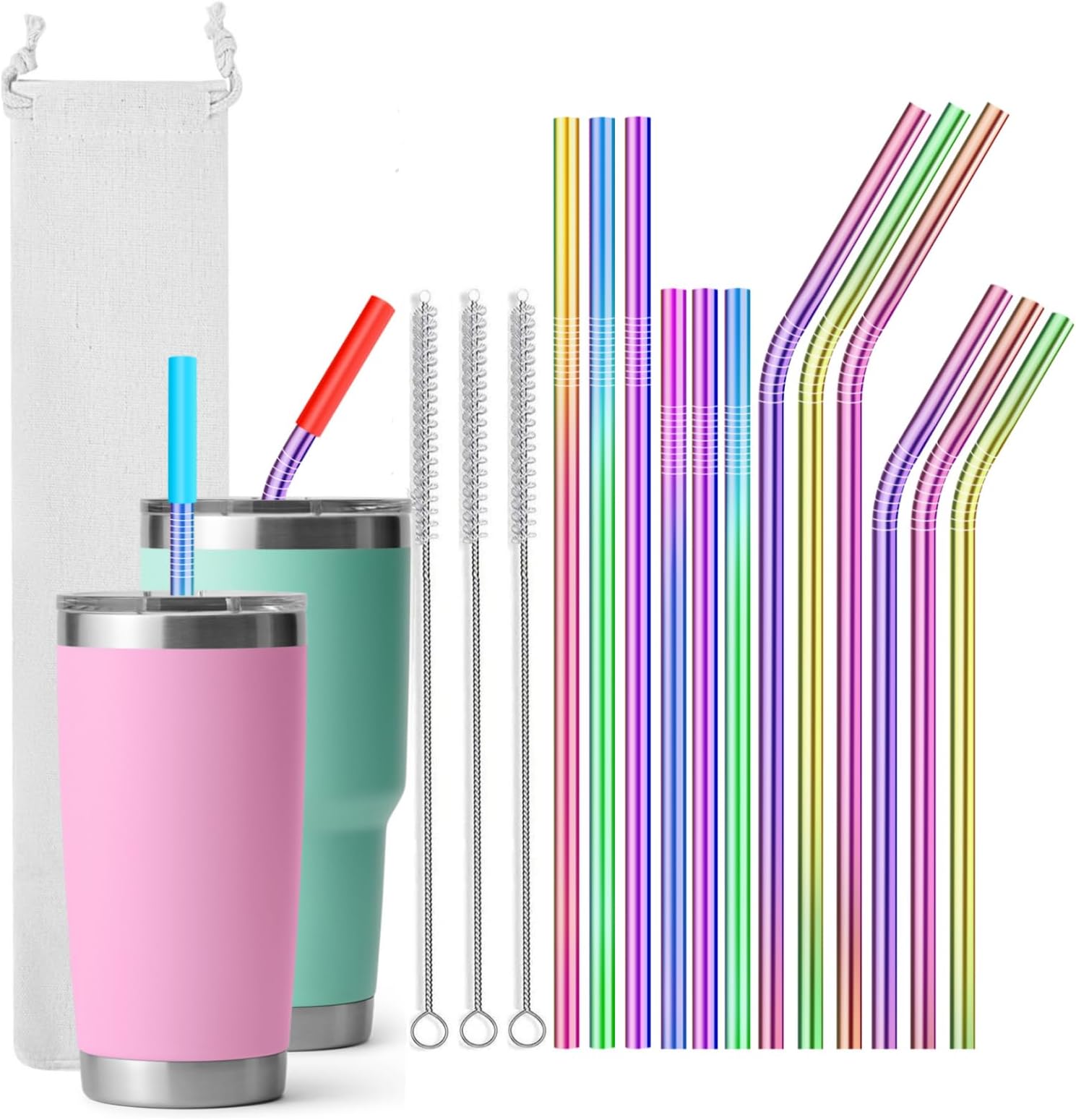 Amazon.com: Hiware 12-Pack Rainbow Metal Straws Reusable with Case ...
