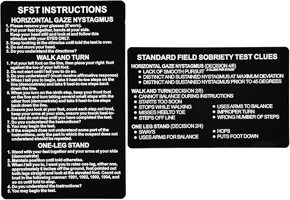Amazon.com: JunehenTB 20PCS SFST Card Standardized Field Sobriety Test ...