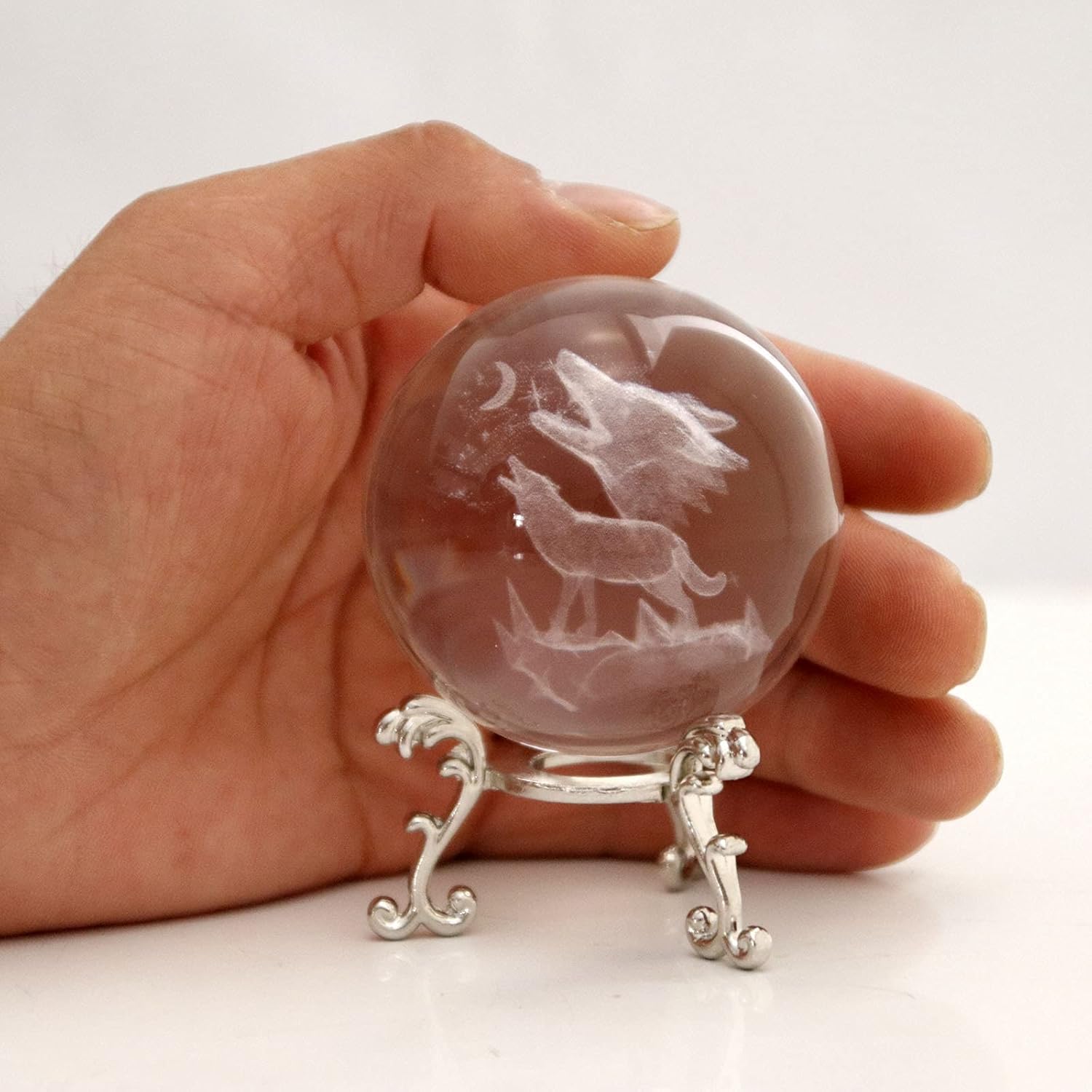 Amazon.com: 2.36in 3D Laser Crystal Howling Wolf Figurine Crystal Ball ...