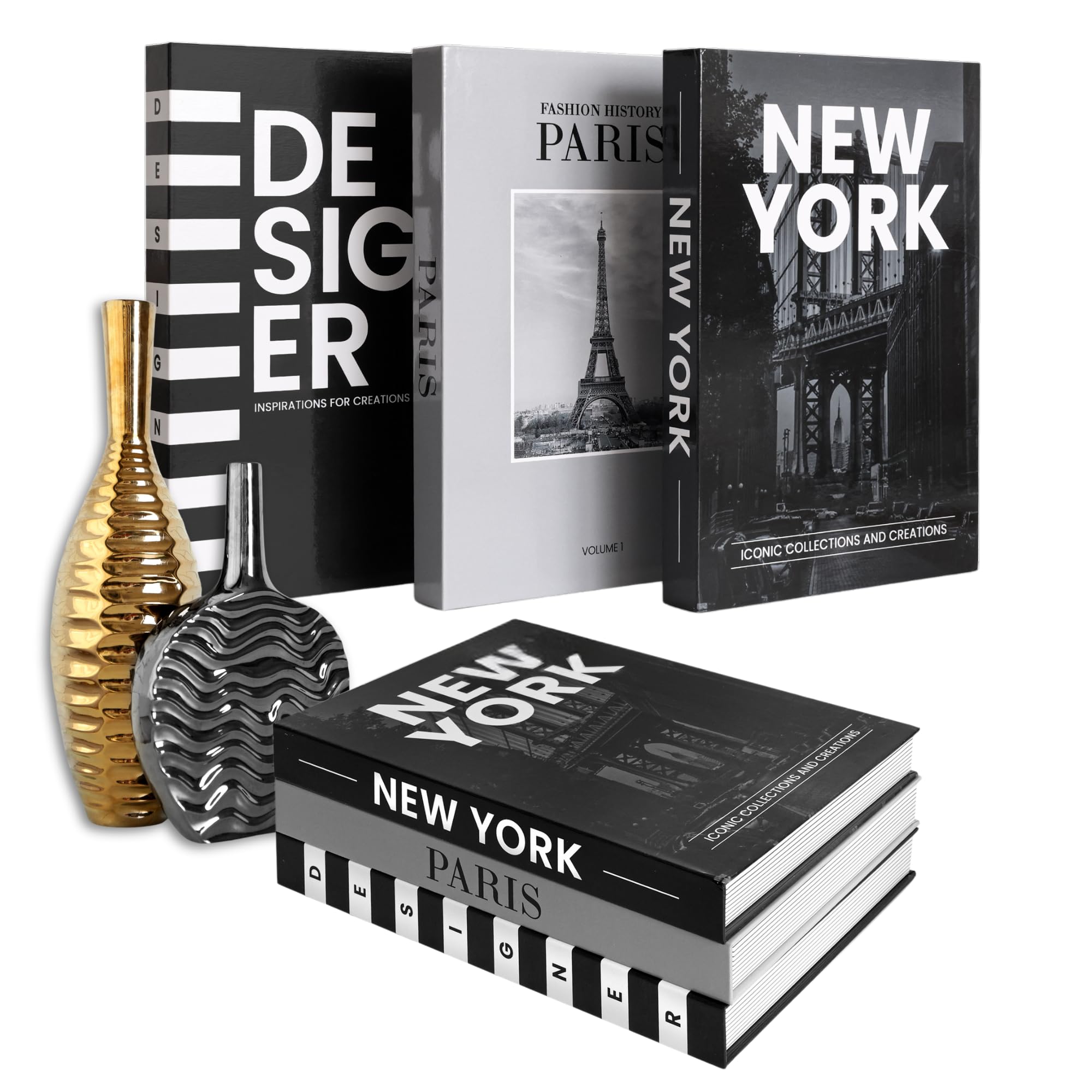 Amazon.com: Designer Books Decor Set of 3 Hardcover Aesthetic Black ...