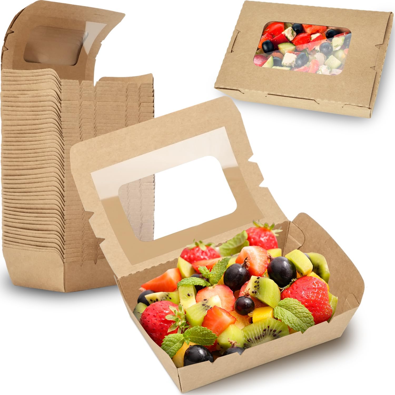 NONMON Kraft Food Takeaway Boxes 50 Pack Cardboard Food Snack Boxes ...