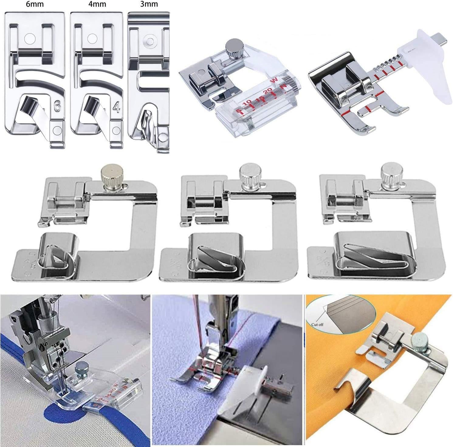 YEQIN Sewing Machine Feet w/3Pcs Rolled Hem Pressure Foot,3Pcs Narrow ...