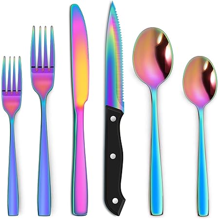 Amazon.com | Colorful Silverware Set, 20-Piece Stainless Steel Rainbow Flatware Set, Iridescent ...